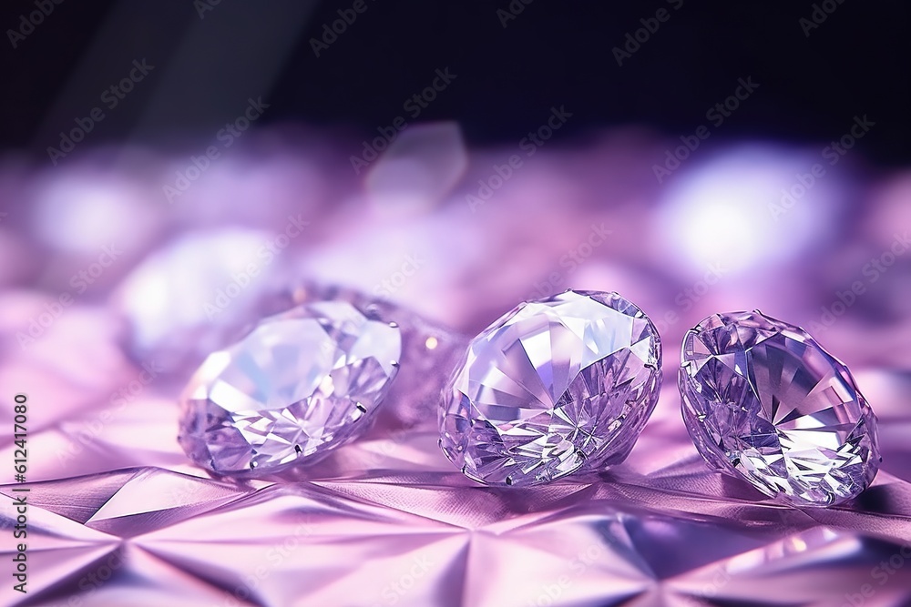 three diamonds sitting on top of a shiny surface with a blurry ...