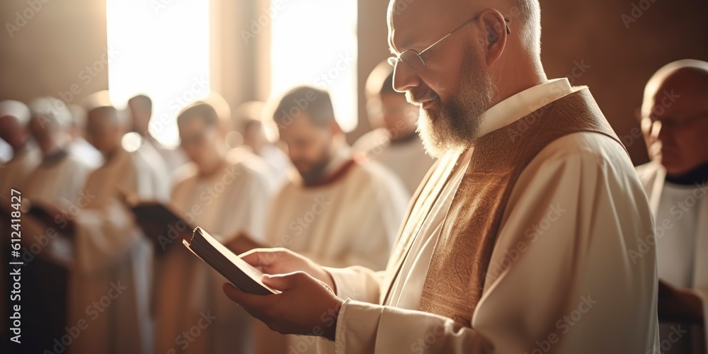 Inspiring Christian priest holds open Bible during powerful homily. AI ...