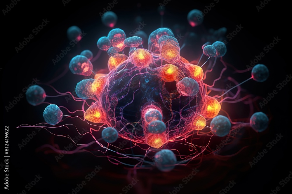 A 3D render scientific diagram of a cell structure at the molecular ...