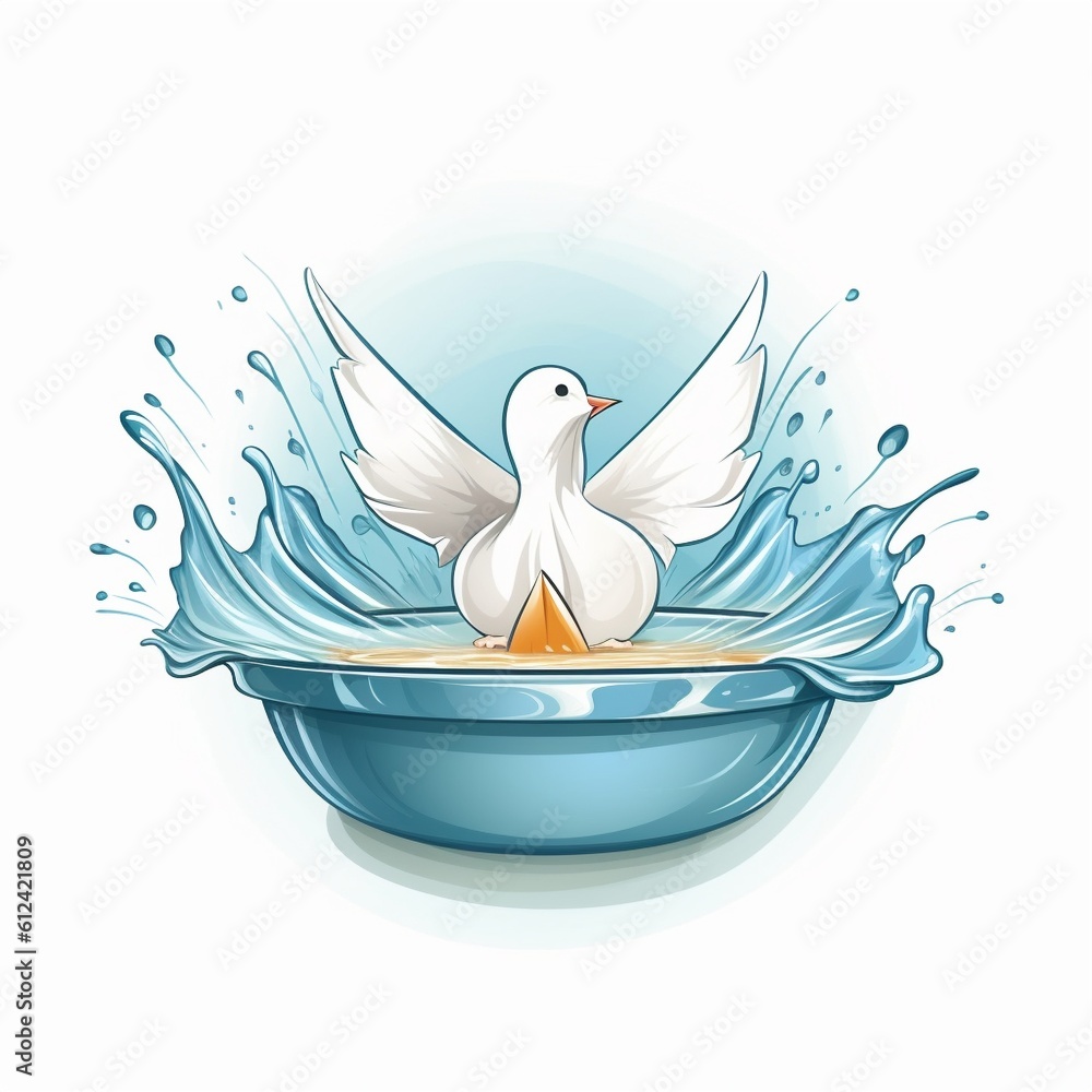 Cartoon baptismal shell with water and dove, symbolizing the Holy ...