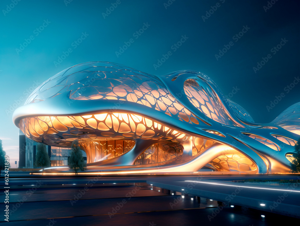 Futuristic concrete architecture design building exterior with ...