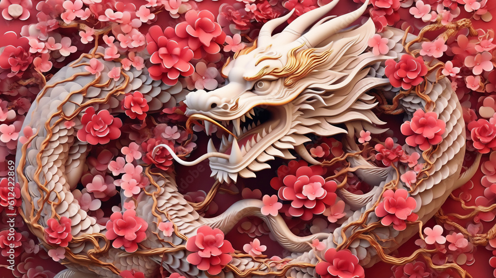 Chinese Dragon, Happy Chinese new year 2024, Red Dragon Zodiac with ...