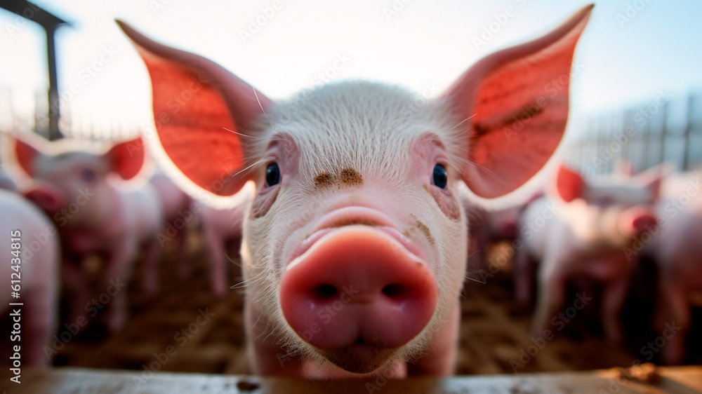 Macro farm dedicated to pig farming, small. Bustling pig industry ...