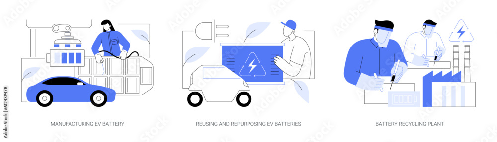 EV battery lifecycle abstract concept vector illustrations. Stock ...