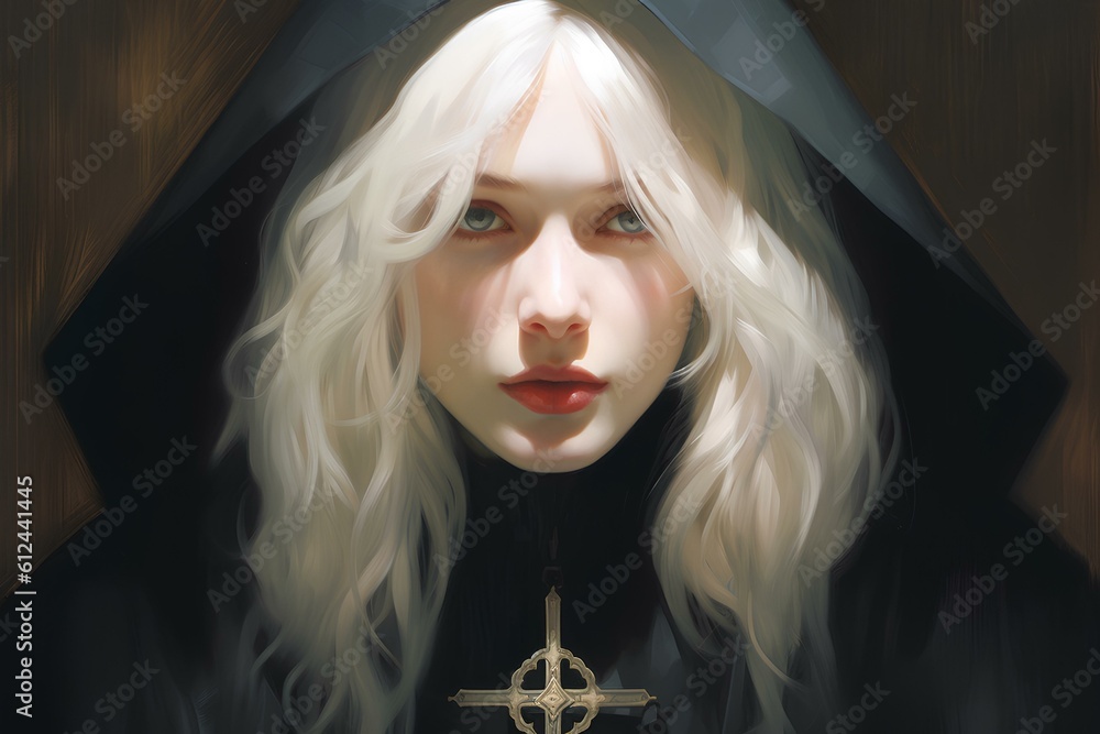 extremely beautiful portrait of an attractive occult girl with blonde ...