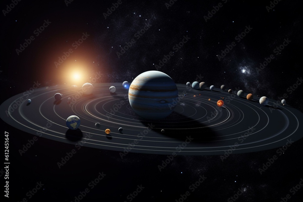 Wallpaper depicting a 3D model of our solar system with realistic ...