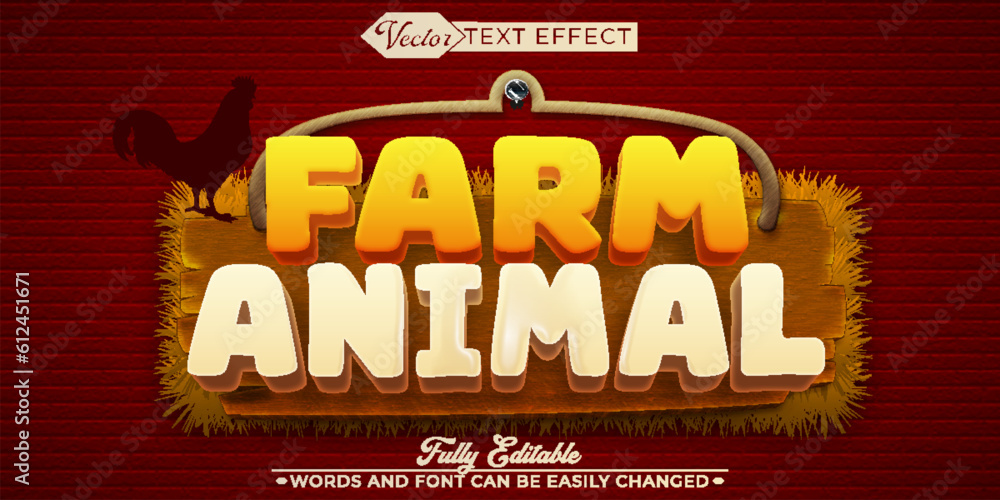 Cartoon Farm Animal Vector Editable Text Effect Template Stock Vector ...