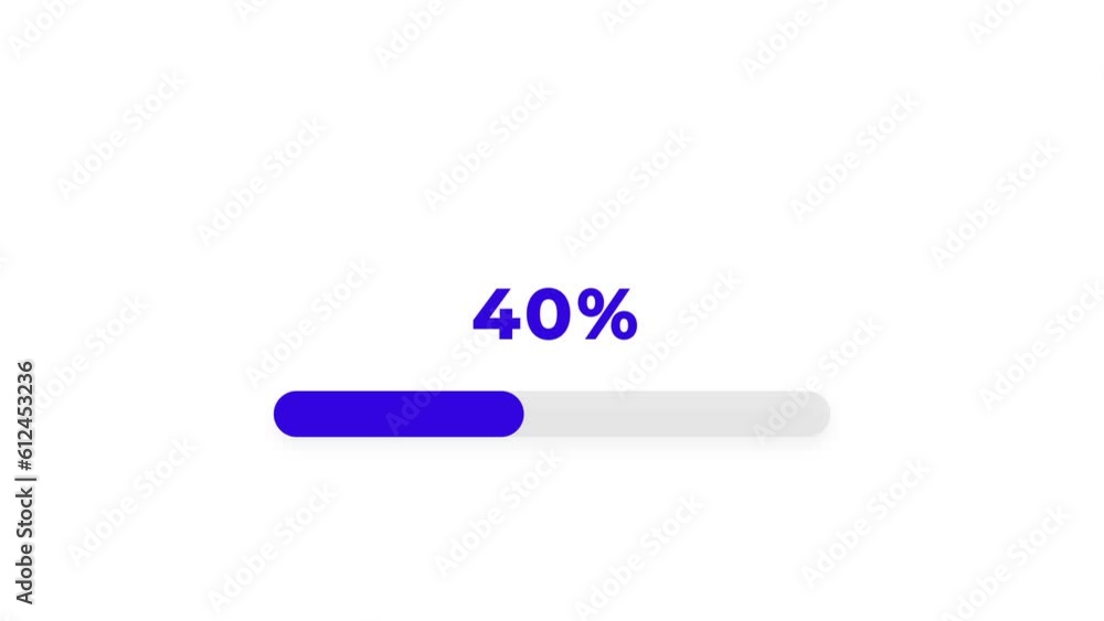 Blue progress bar animation, percentage loading 40% on a White ...