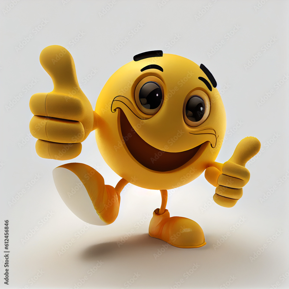 Cheerful 3D emoticon, with arms and legs, smiling face and mouth ...