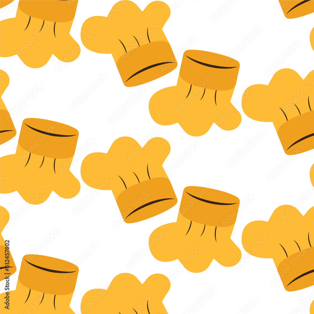 Cute pattern with Chef Yellow Hat cartoon vector illustration. Kitchen ...
