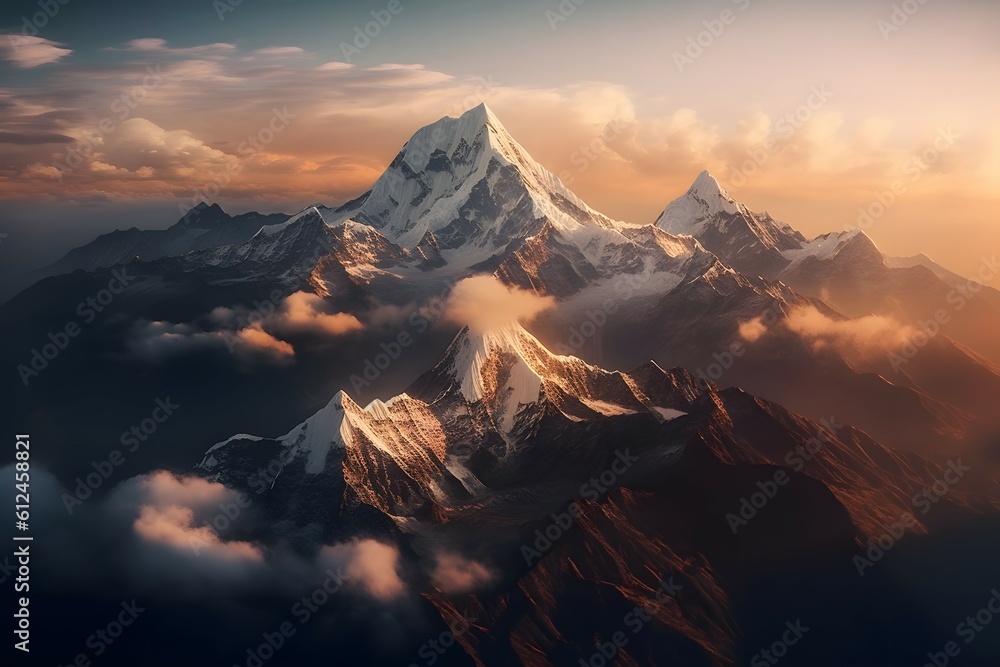 Stunning aerial view of Himalayan mountain range above clouds ...