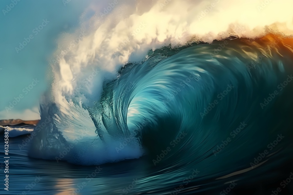 inside a beautiful cresting wave, inside ocean wave barrel, glassy ...