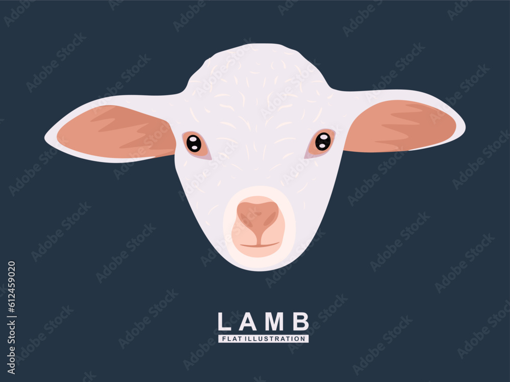 Cute lamb head vector. Flat illustration of portrait of animal lamb ...