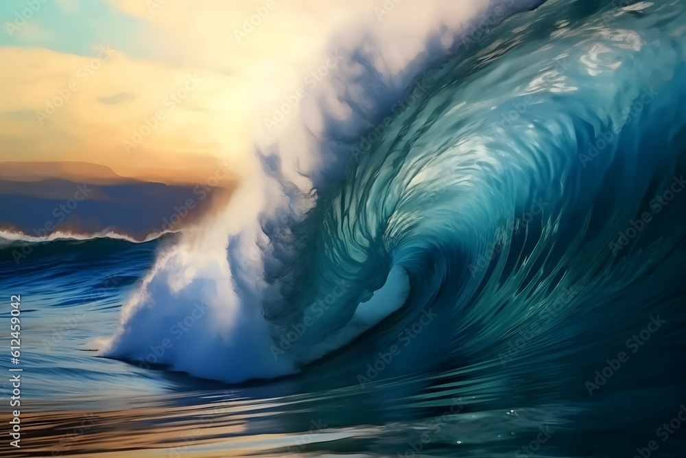 inside a beautiful cresting wave, inside ocean wave barrel, glassy ocean wave art ...