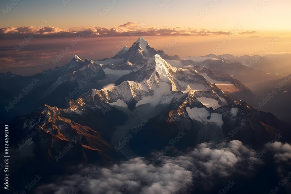 Stunning aerial view of Himalayan mountain range above clouds ...