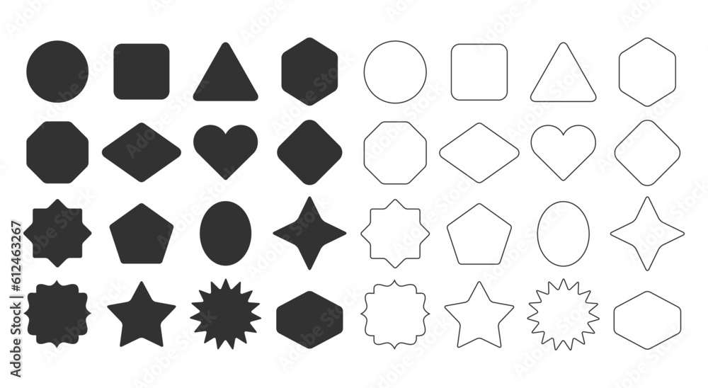 Black basic silhouette and line empty geometrical shapes icons set on ...