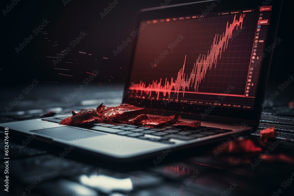 Digital stock market crash concept with red financial chart on a laptop ...