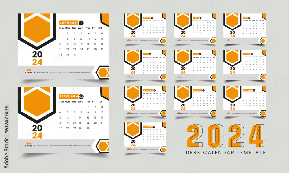 2024 calendar. Cover, set of 12 months pages and page with 2024 ...