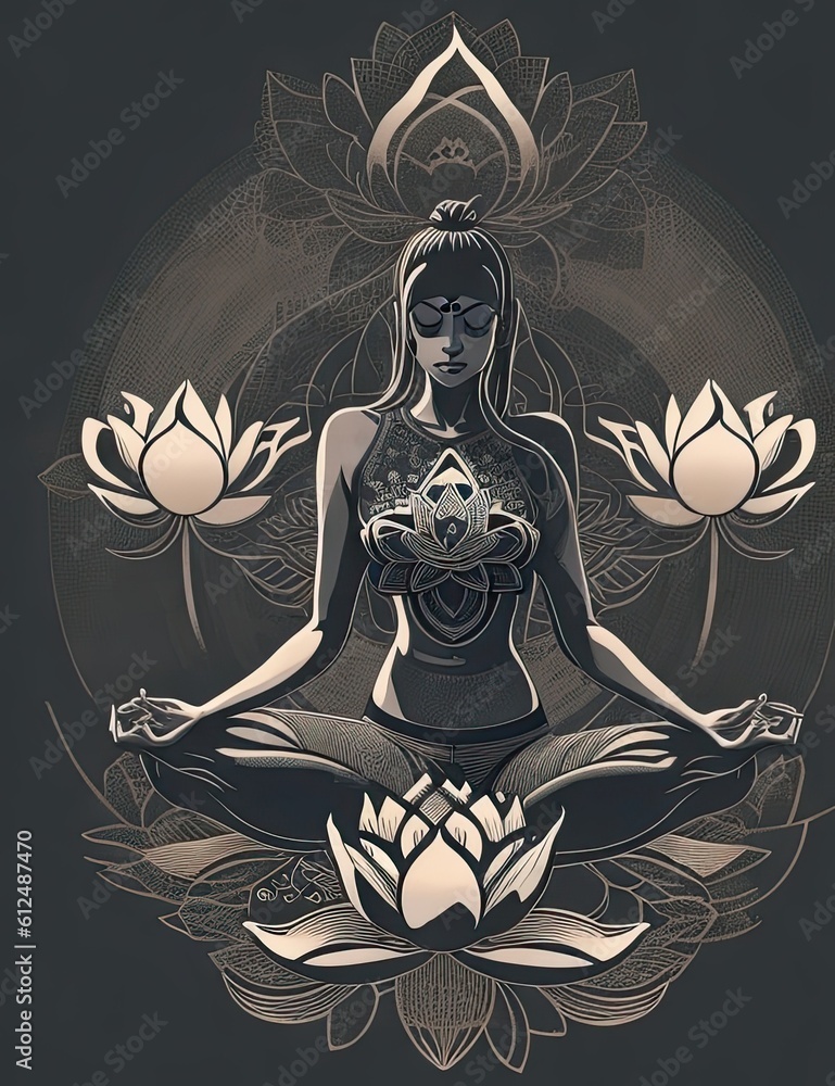 A vector illustration of yoga-themed graphics, such as a yoga pose or a ...
