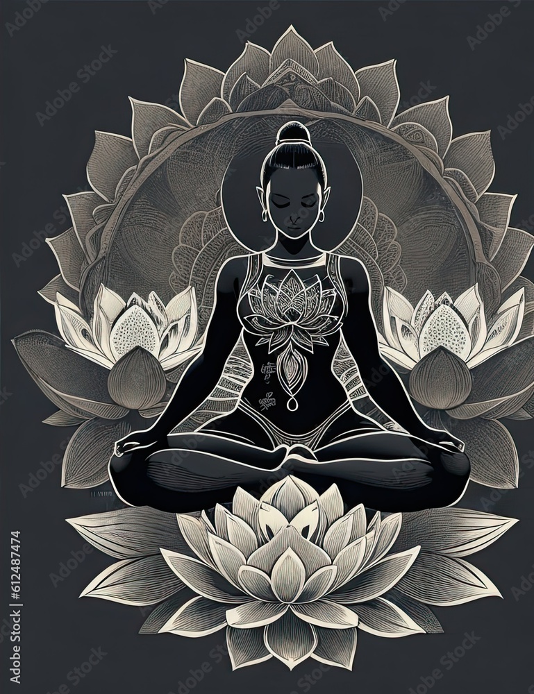 A vector illustration of yoga-themed graphics, such as a yoga pose or a ...