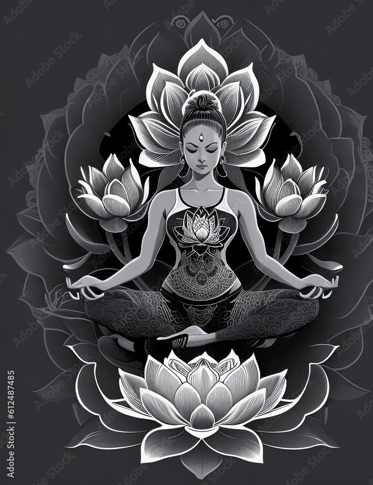A vector illustration of yoga-themed graphics, such as a yoga pose or a ...