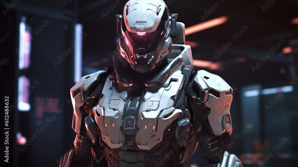 Illustrate a rugged cybernetic mercenary equipped with advanced ...