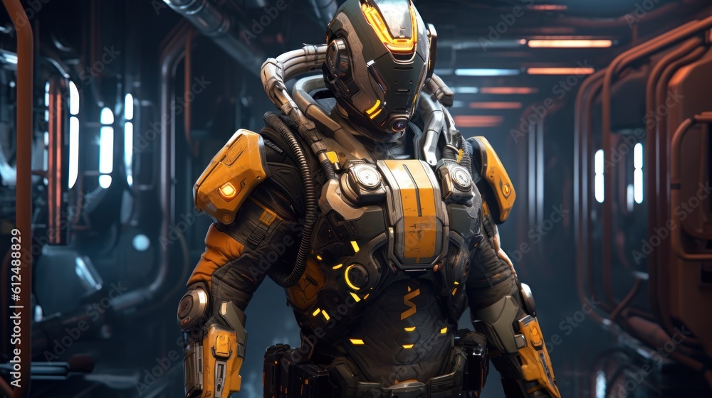 Illustrate a rugged cybernetic mercenary equipped with advanced ...