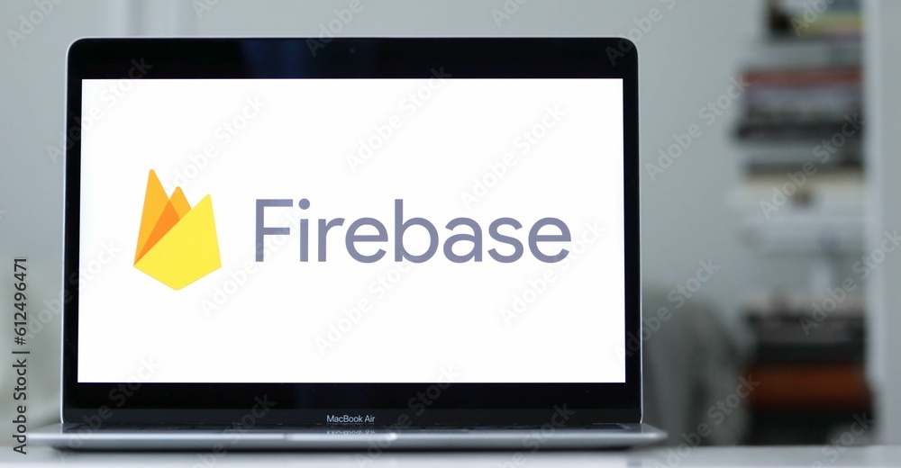Logo of Firebase, an app development software owned by Google, displayed on laptop screen. Stock ...