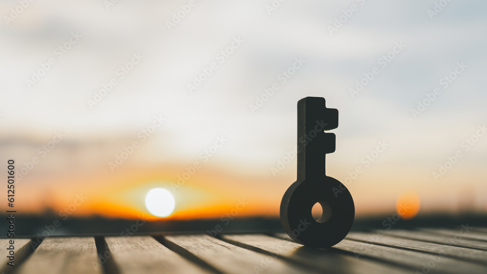 Key model, evening sky. Key concepts for success, methods, systems of ...