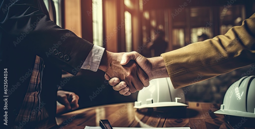 handshake of men in the construction industry, engineers shaking hands ...