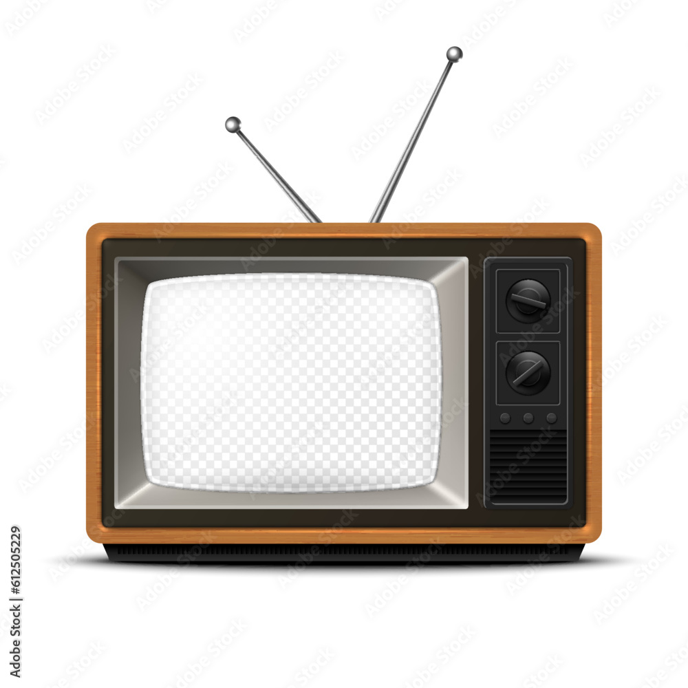 Vector Retro TV Receiver with Wooden Frame and Transparent Screen ...