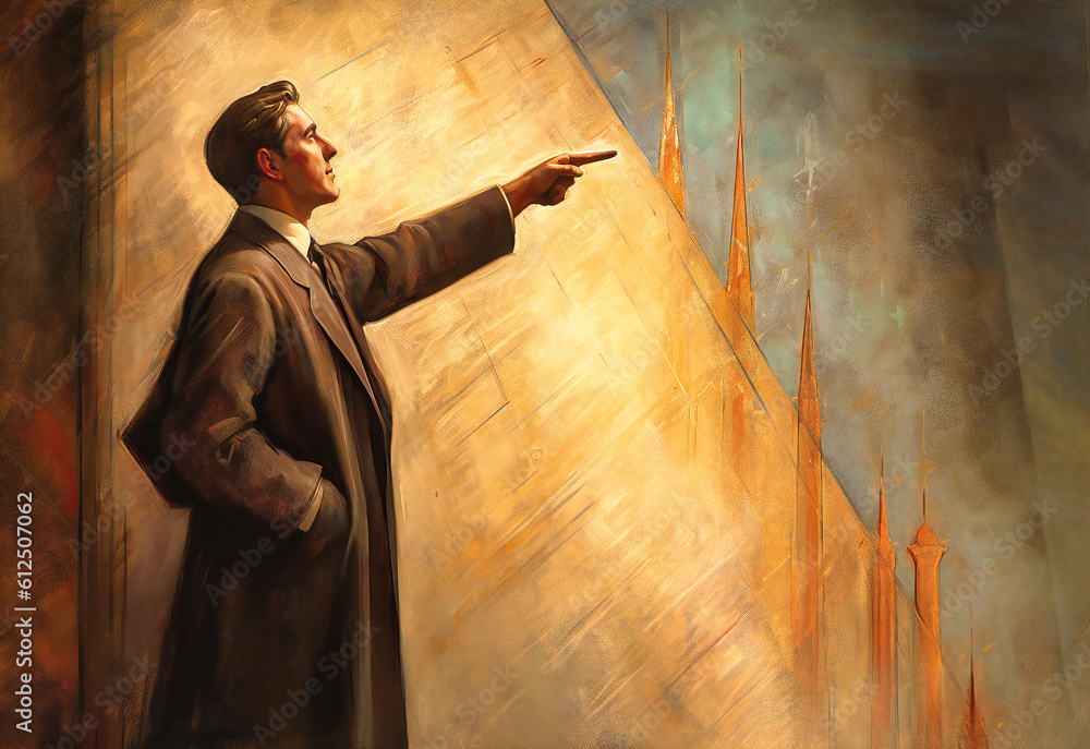 man pointing up to arrow pointing to growth graph Stock Illustration ...