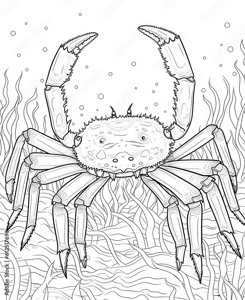 Funny Cute Spider Crab Under The Sea Adult Coloring Book Under The Sea Background Black