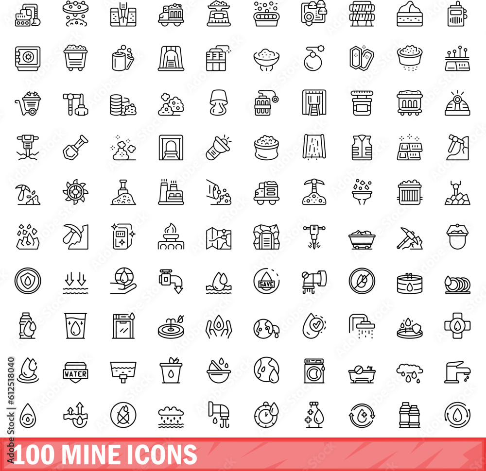 100 mine icons set. Outline illustration of 100 mine icons vector set ...