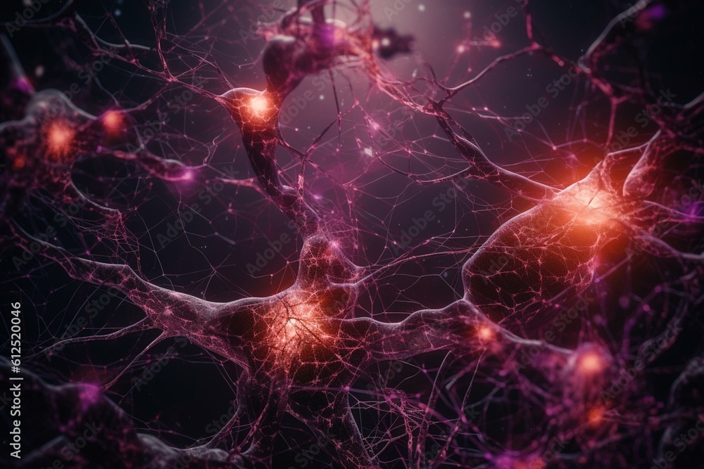 Dark backdrop featuring abstract neurons with bursts of pink and purple ...
