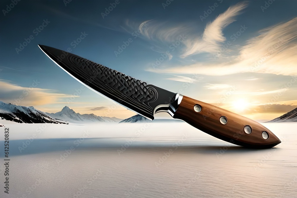 chef's knife with a beautiful pattern on the blade and a comfortable ...