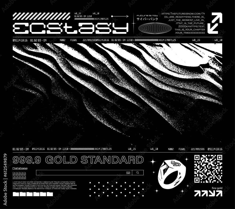 Poster in retrofuturistic style with texture. Brutalism, acid, y2k ...