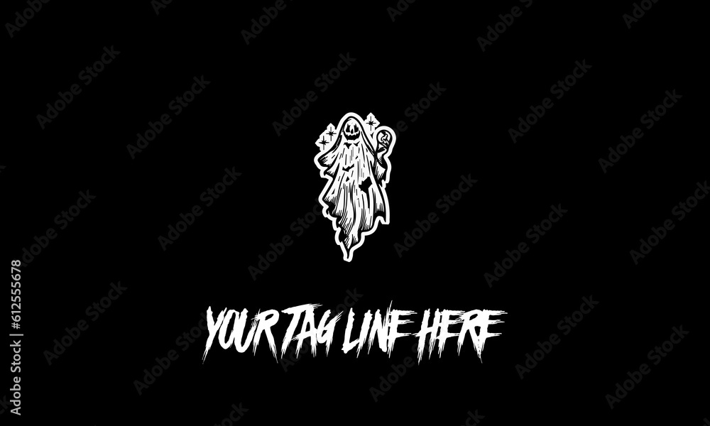 Vector logo of a scary ghost character with a space for the tagline on ...