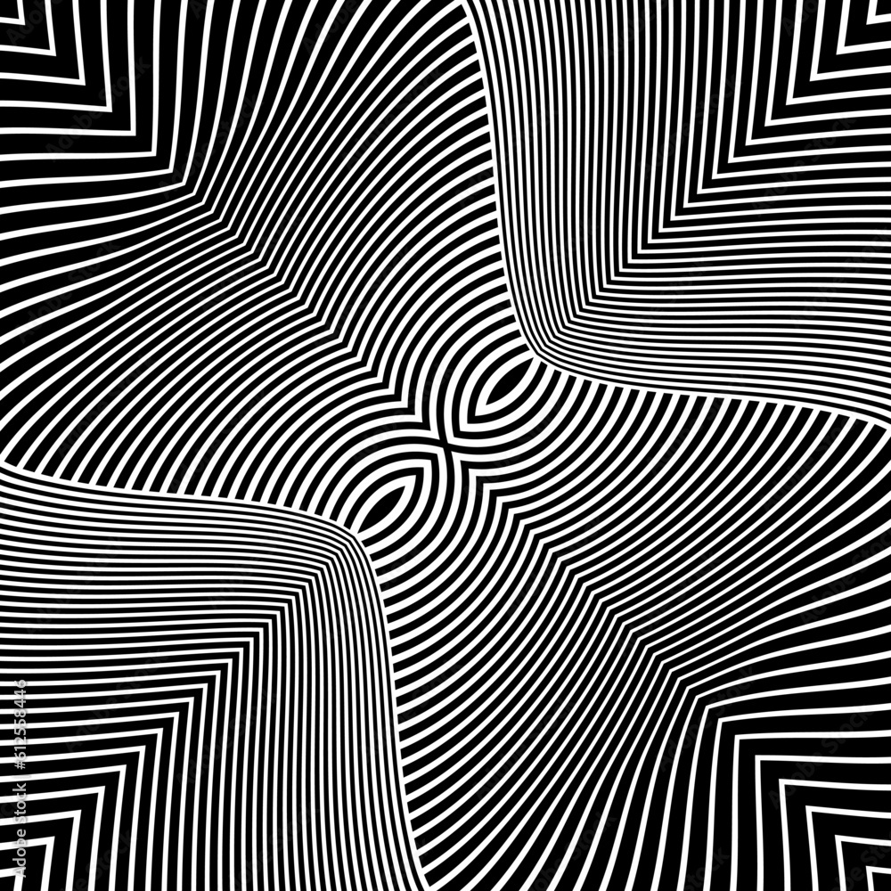Black twisted stripes. Optical illusion with psychedelic stripes. Line ...