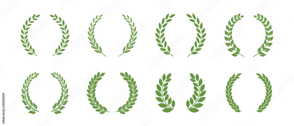 Vector green laurels set. Circular foliate laurels branches. Laurel ...
