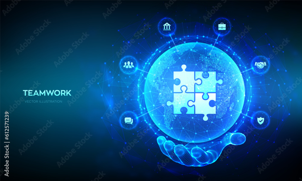 Teamwork technology concept. Business Partnership. Global cooperation ...
