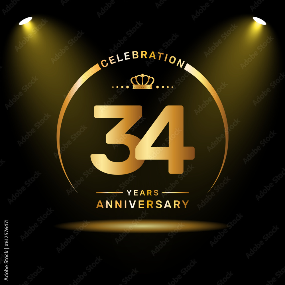 Vecteur Stock 34th year anniversary celebration logo design with gold ...