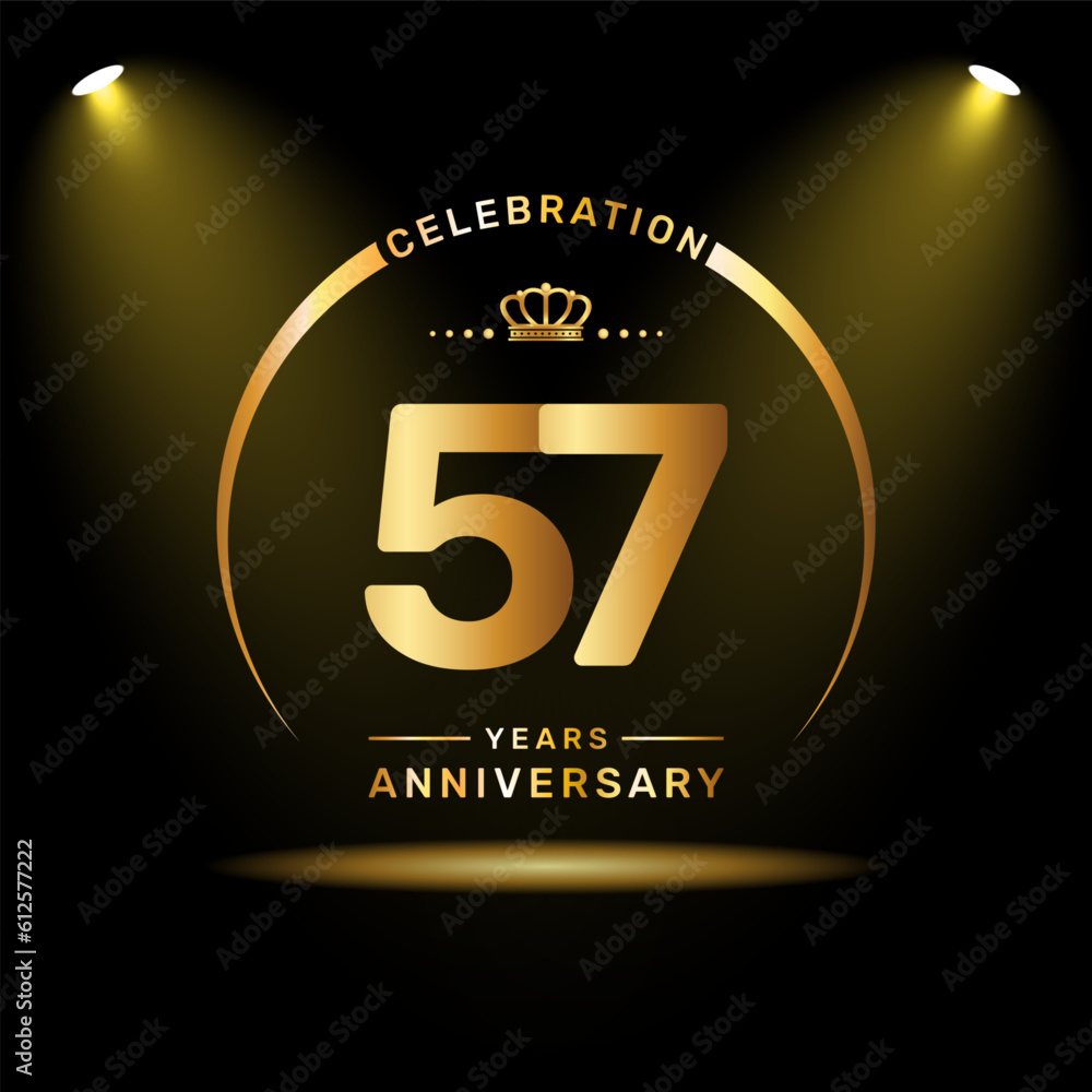 57th year anniversary celebration logo design with gold color number ...