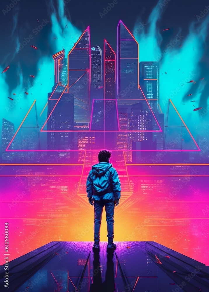 80s synthwave, retro, retrowave, neon colors, gradients, geometric ...