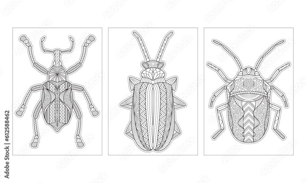 Handmade Line Art Bug Insect Theme Coloring Pages for Adults Graphic ...