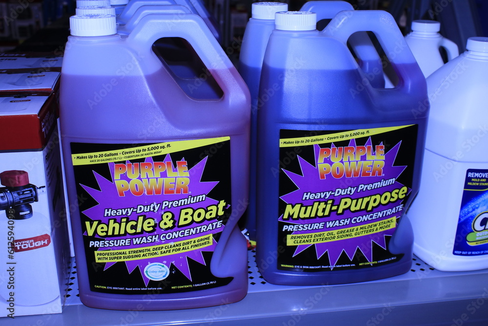 PURPLE POWER Vehicle and Boat cleaner on a shelf at a store Stock Photo ...
