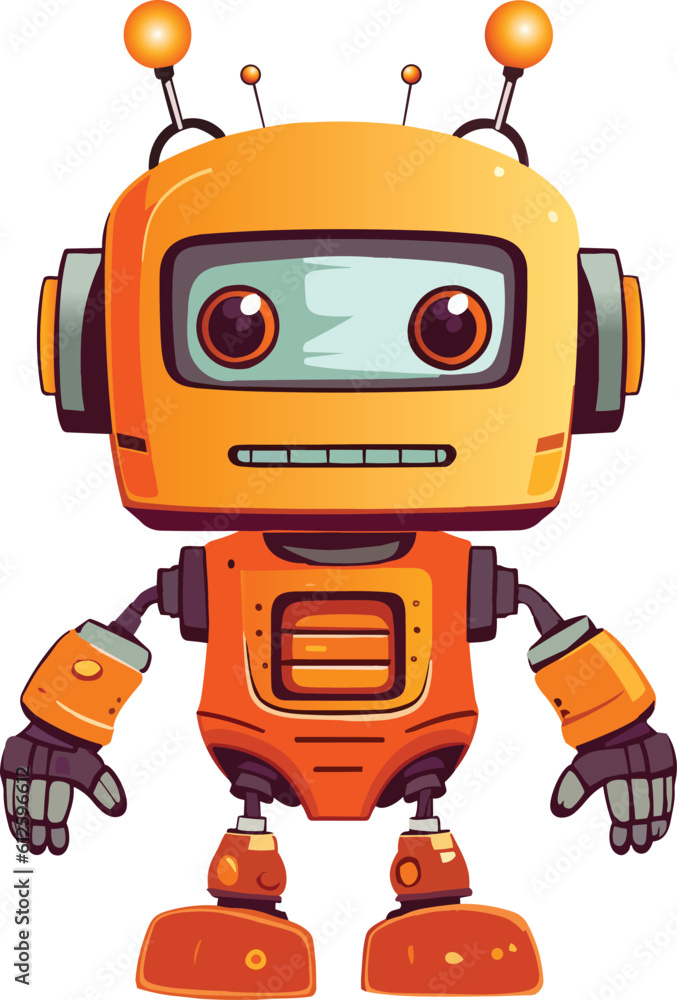 cartoon orange robot character vector illustration Isolated on white ...