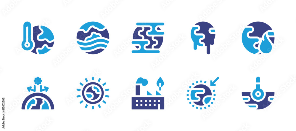 Global warming icon set. Duotone color. Vector illustration. Containing ...