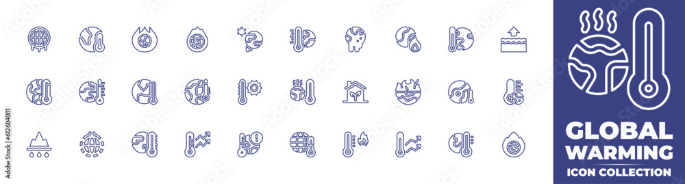 Global warming line icon collection. Editable stroke. Vector ...