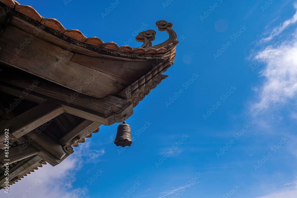 Pagoda at the top of mount Fanispan, Sapa region, Lao Cai, Vietnam. The ...